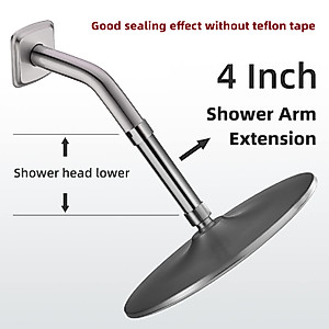 4 Inch Shower Head Extension Arm, Female to Male 1/2 Inch Extender, Stainless Steel, Brushed Nickel