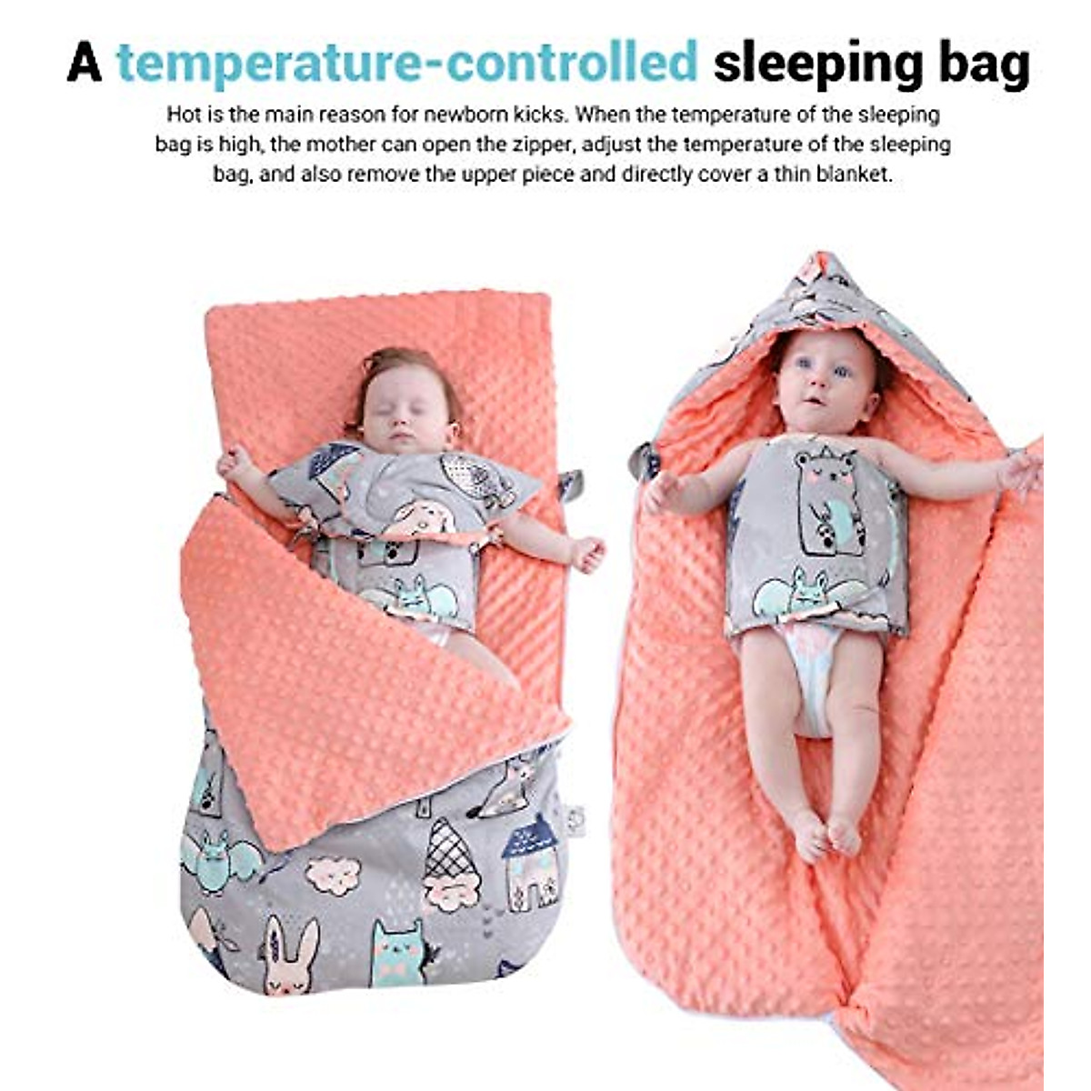 AIMIUKIDS Baby Sleeping Bag Infant Stroller Receiving Dream Blanket with Anti-Shock Soft Minky Dot for 0-12 Month Baby Winter,Forest,Grey