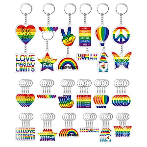 Kigeli 60 Pcs Gay Pride Rainbow Keychain LGBTQ Accessories Bulk Gay Stuff Acrylic Lesbian Key Chain LGBT Key Ring Hanging Men Women's Keyrings and Keychains for Transgender Jewelry Gifts Charm