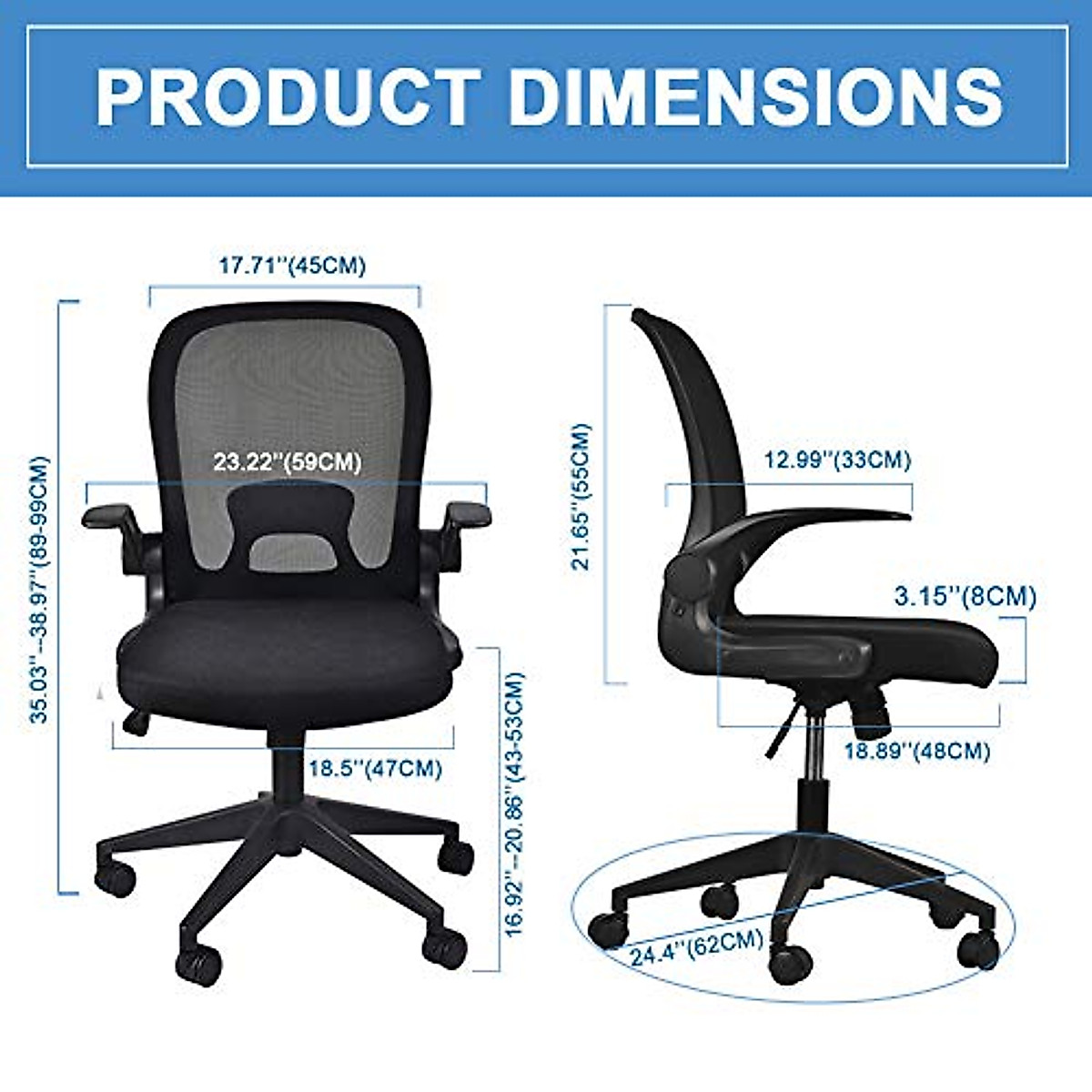IPKIG Foldable Office Chair - Home Office Desk Chairs with Flip-Up Arms and Foldable Backrest, Mesh Computer Chair Foldable Executive Office Chair (Black)