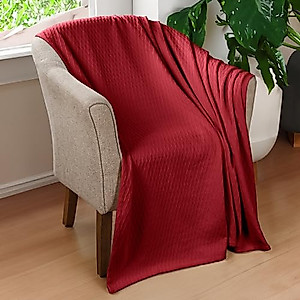 Superior Diamond Weave Blanket, 100% Cotton Cover for Home, Couch, Bed, Soft, Warm Blankets, Boho Aesthetic, Comfy, Cozy, and Cute Covers, Decorative Bedding Essentials, King, Burgundy