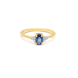 Shweta Creations Certified 14K Yellow Gold 0.6 Carat Sapphire Gemstone 0.8 carat Natural Diamond (G-H Color, SI1-SI2 Clarity) Rings for Women (Size : 6.5)