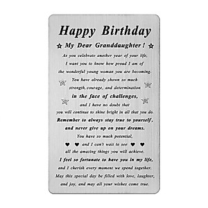 Granddaughter Birthday Gifts - Metal Engraved Birthday Card for Granddaughter Unique - Happy Birthday My Dear Granddaughter