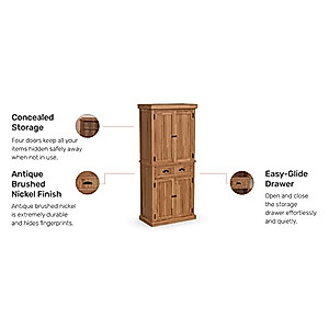 Homestyles Nantucket Storage Cabinet Kitchen Pantry with Drawers and Adjustable Shelves, 71.5 Inch Height, Natural Brown Maple Finish