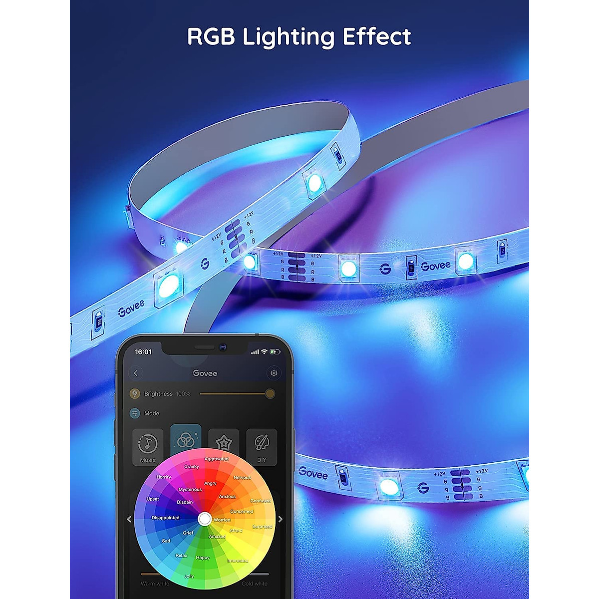 Govee Smart WiFi LED Strip Lights , 50ft RGB LED Lights Work with Alexa and Google Assistant, Color Changing Light Strip, Music Sync, App Controlled LED Lights for Bedroom and Gaming, Easy to Install