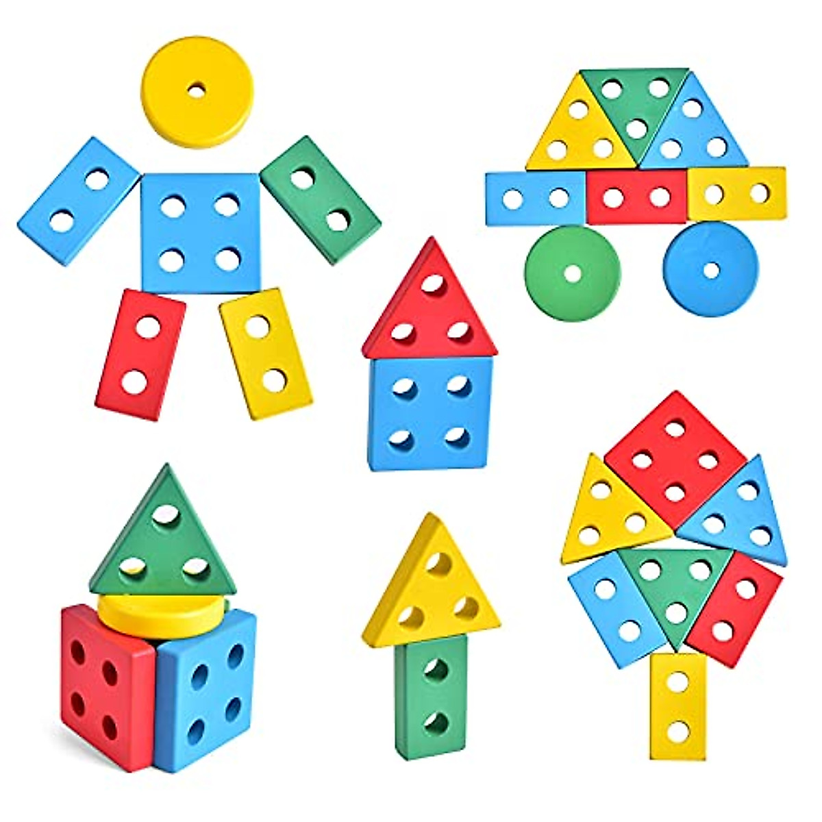 FUN LITTLE TOYS Stacking Train, Shape Sorter Wooden Toys(23 pcs), Sorting & Stacking Toys for Toddler 2-3, Montessori Toys for 1 2 3 Year Old Boy Girl Gifts, Kids Wooden Train Toy