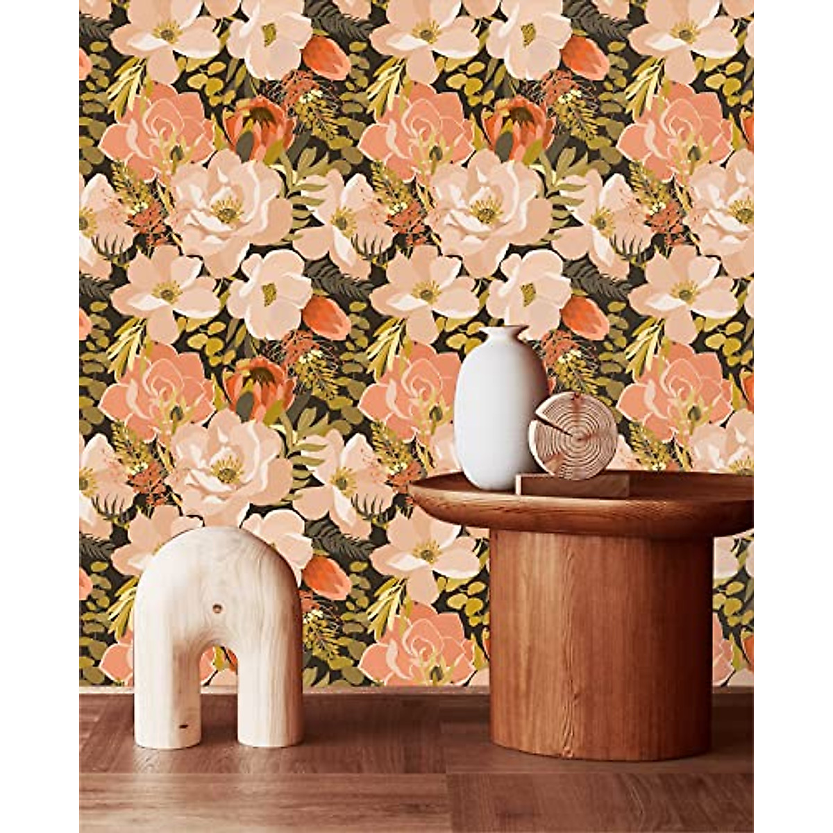 Floralplus Boho Peel and Stick Wallpaper Floral Removable Wallpaper Peel and Stick Boho Stick On Wallpaper Renter Friendly Wallpape for Bedroom Bathroom Wallpaper 17.7 * 118in