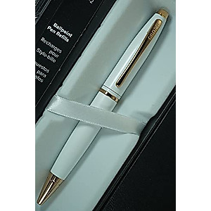 A.T. Cross Pearlescent Lightening White Medalist and 23KT Rose Gold Appointments and Cross signature mid Band Calaise Ballpoint Pen and two Bonus refills A Gift Pen for Anyone and Any Occasion