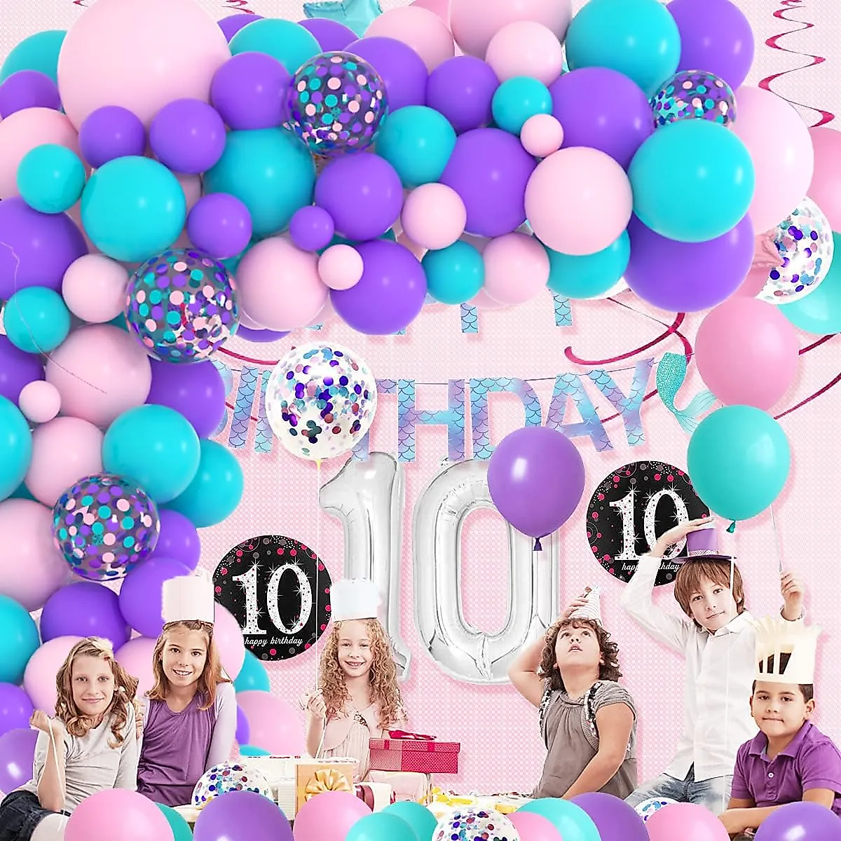 Teal Blue Pink Purple Balloon Arch Garland Kit - Aqua Turquoise Blue Balloons Pink Purple Balloons Baby Girl Birthday Balloons for Under the Sea Princess Birthday Baby Shower Party Decorations