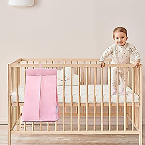 SPRINGSPIRIT Crib Skirt with Lovely Pompoms & Diaper Organizer Hanging Diaper Stacker Pink