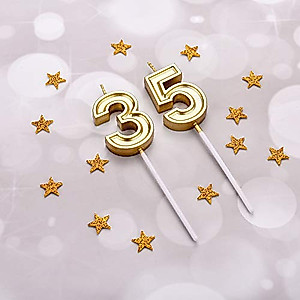 35th Birthday Candles Cake Numeral Candles Happy Birthday Cake Candles Topper Decoration for Birthday Wedding Anniversary Celebration Favor, Gold