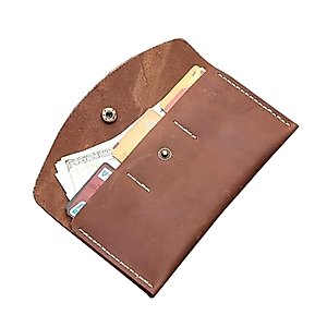 Handmade Leather Wallet with Card Slots, Coin Pocket, Large Capacity Long Envelope Wallet Tan Brown