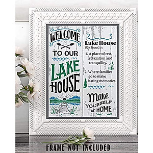 Welcome To Our Lake House Definition - Great Lake House Decor, Lake Life Art Print, Lake Decorations for Summer Home, Cabin Decoration Gift, 11x14 Unframed Typography Wood Style Art Print Poster