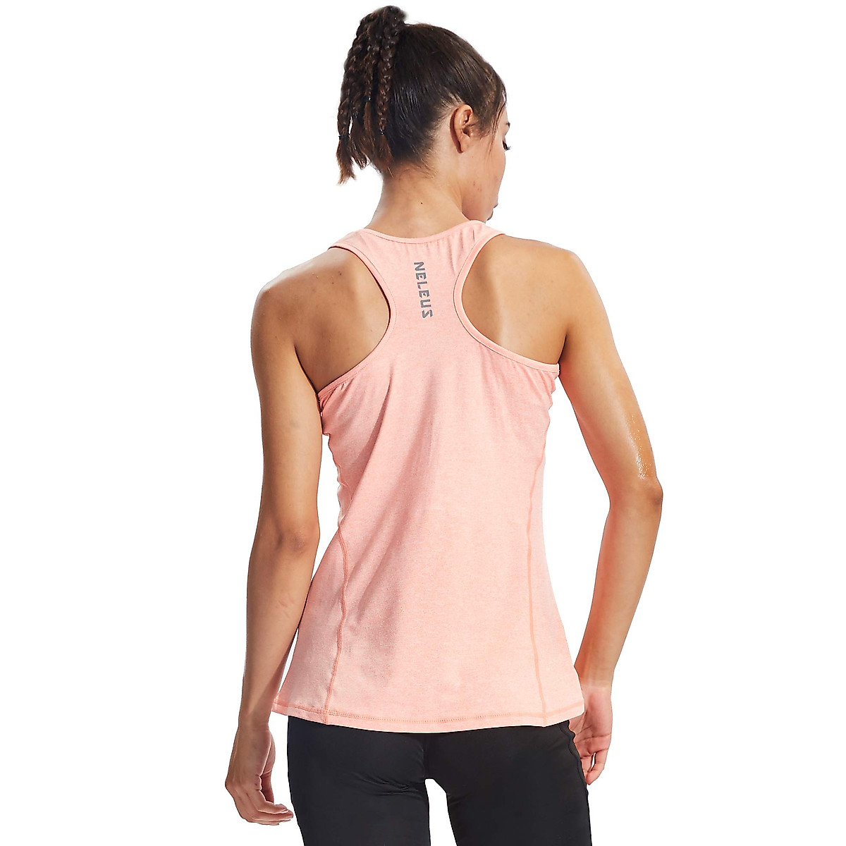 NELEUS Workout Running Racerback Long Tank Top for Women,8006,3 Pack,Pink,Purple,Light Green,L,EU XL