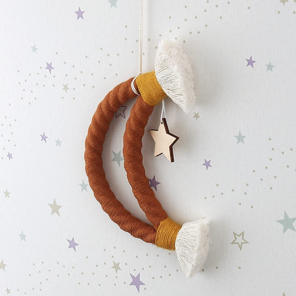 ZWADOU Rainbow Moon Wall Hanging,Rainbow Moon Wall Art,Handmade Macrame Rainbow Wall Decor for Nursery Kids Room Home Decor, Yellow+brown, rainbow:8*7in,luna:9.5*5.5in