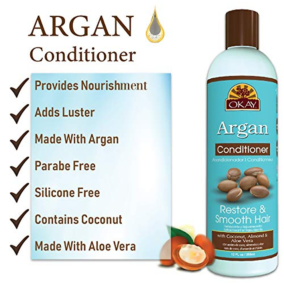 OKAY Argan Oil Conditioner, 12 Fluid Ounce