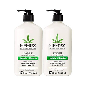 Hempz Original, Natural Hemp Seed Oil Body Moisturizer with Shea Butter & Ginseng, Pure Herbal Skin Lotion for Dryness, Nourishing Vegan Cream, Floral and Banana, 17 Fl Oz, 2 Pack