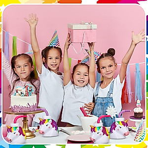 Mifoci Unicorn Birthday Party Favor Gift Supplies Unicorn Cups with Straws,10 oz Plastic Unicorn Shape Cup Reusable for Girls Birthday Baby Shower Unicorn Theme Party Supplies(Bright Color, 24 Set)