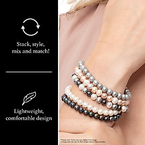 SPLENDID PEARLS Set Of 5 Genuine Freshwater Cultured 7mm Multicolored Pearl Stretch Bracelets 7.5"