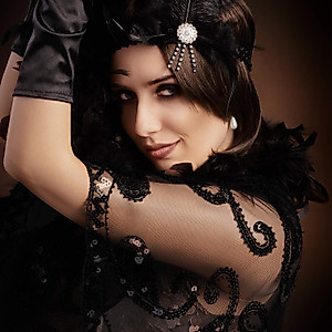 SATINIOR Women's 1920s Sequin Shawl Wrap Bridal Shawl Cover up Beaded Evening Cape (Black)