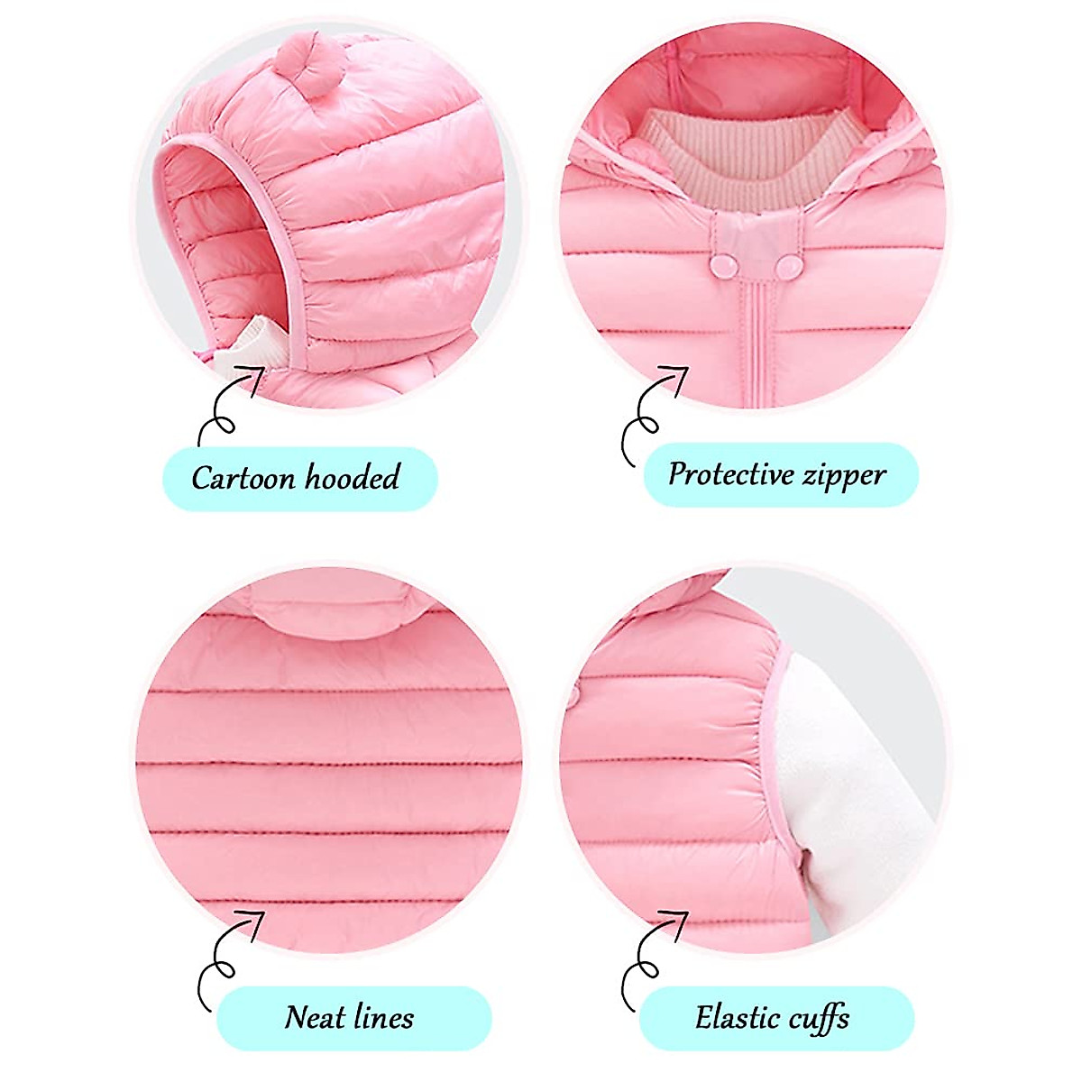 AIWUHE Baby Boys Girls Hooded Puffer Vest Winter Lightweight Sleeveless Bear ears Zipper Up Jacket Pink 90