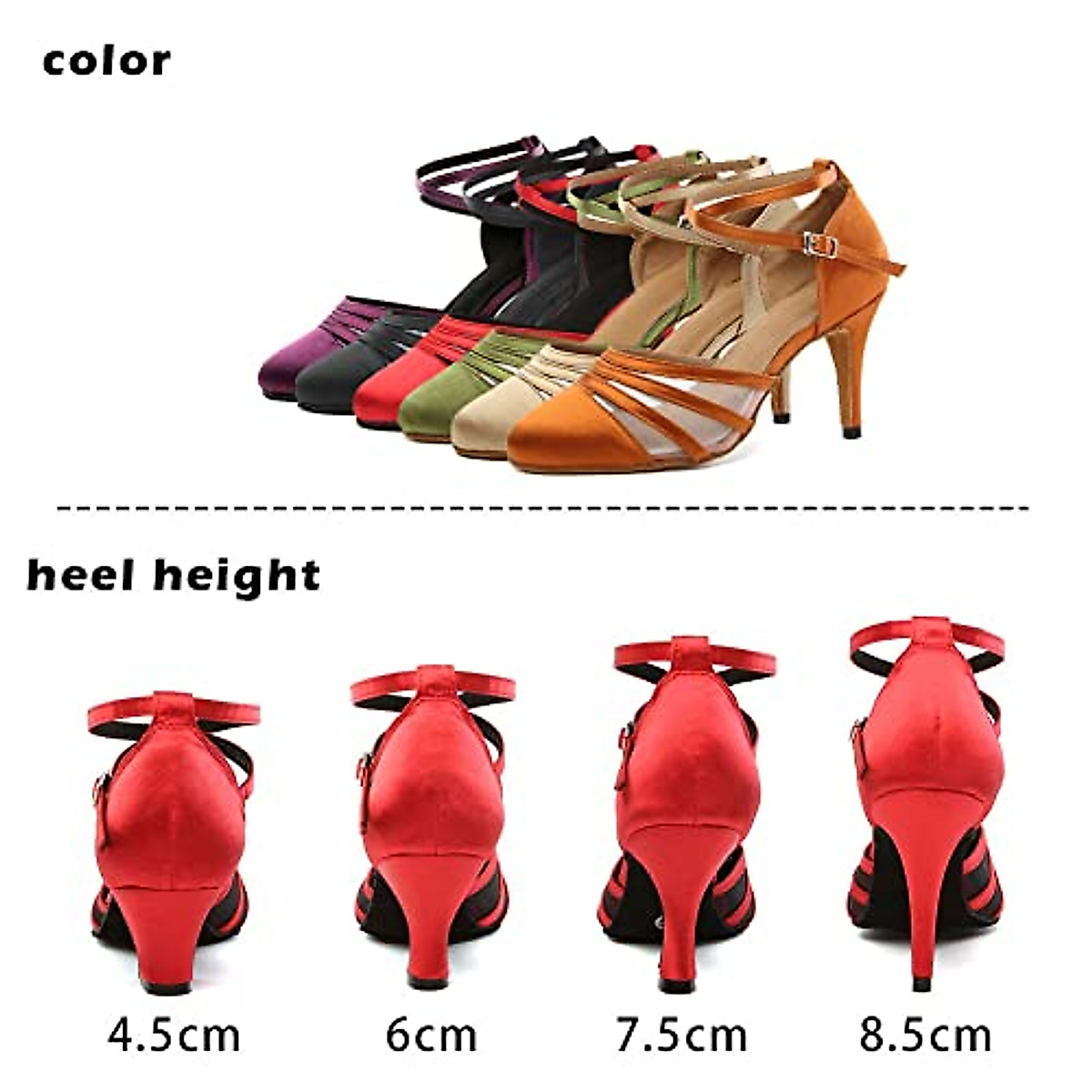 TINRYMX Women Latin Dance Shoes Closed Toe Salsa Tango Performance party ballroom Dance Shoes,YCL189-Red-8.5CM,US 7.5