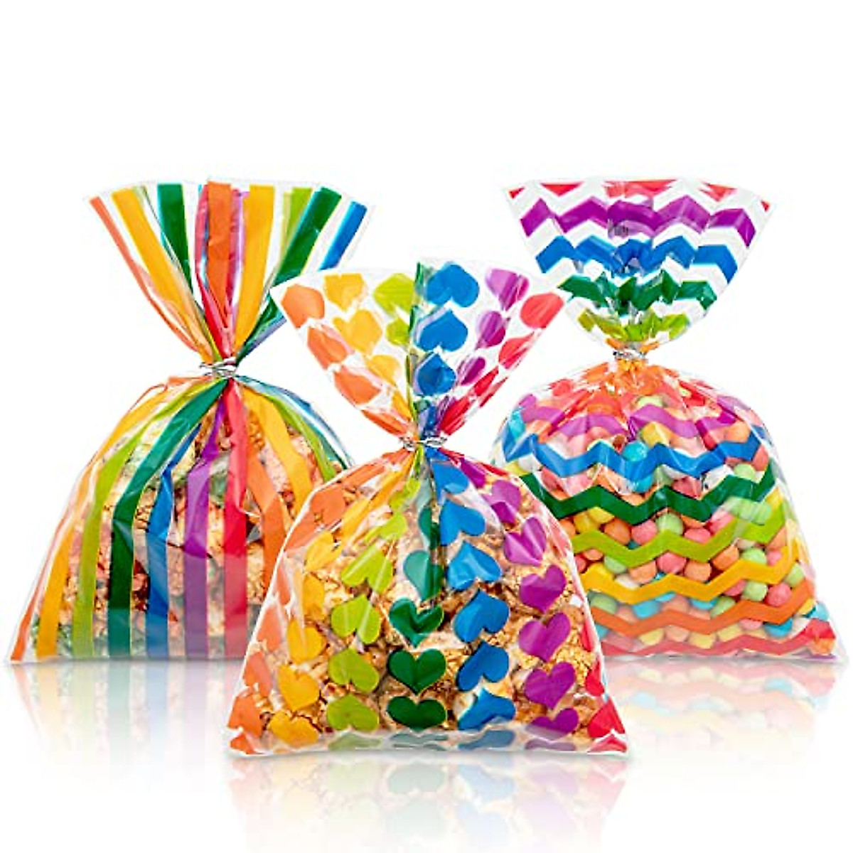 Labeol 135pcs Cellophane Bags 5X7 Rainbow Christmas Treat Bags with Ties Goodie Bags Clear Gift Bags Candy Bags Cookie Bags Favor Bags Clear Plastic Bags for Packaging Baby Shower