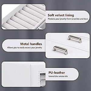 Homde Large Jewelry Box/Organizer/Case with Glass Window, Drawers for Necklaces Earrings Rings Bracelets Watches Gift for Women Girls (White+Grey)