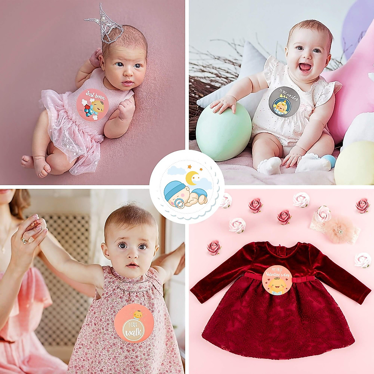 Baby Milestone Stickers Boy Girl - Premium Set of 30 Newborn Infant Monthly Growth Stickers - 1 Photo Album Memory Registry Cute Baby Shower Gift Birthday- Baby Memory Book with Keepsake Box for Mommy