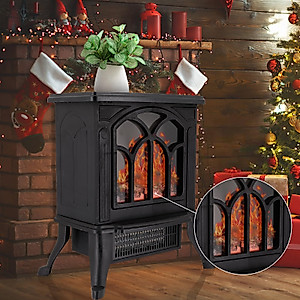 Electric Fireplace Heater, Indoor Fireplace Heater with 3D Realistic Flame Landscape Effect, Adjustable Thermostat, Overheating Safe Design, Two Heat Settings, 750W/1500W (Black) (Black)