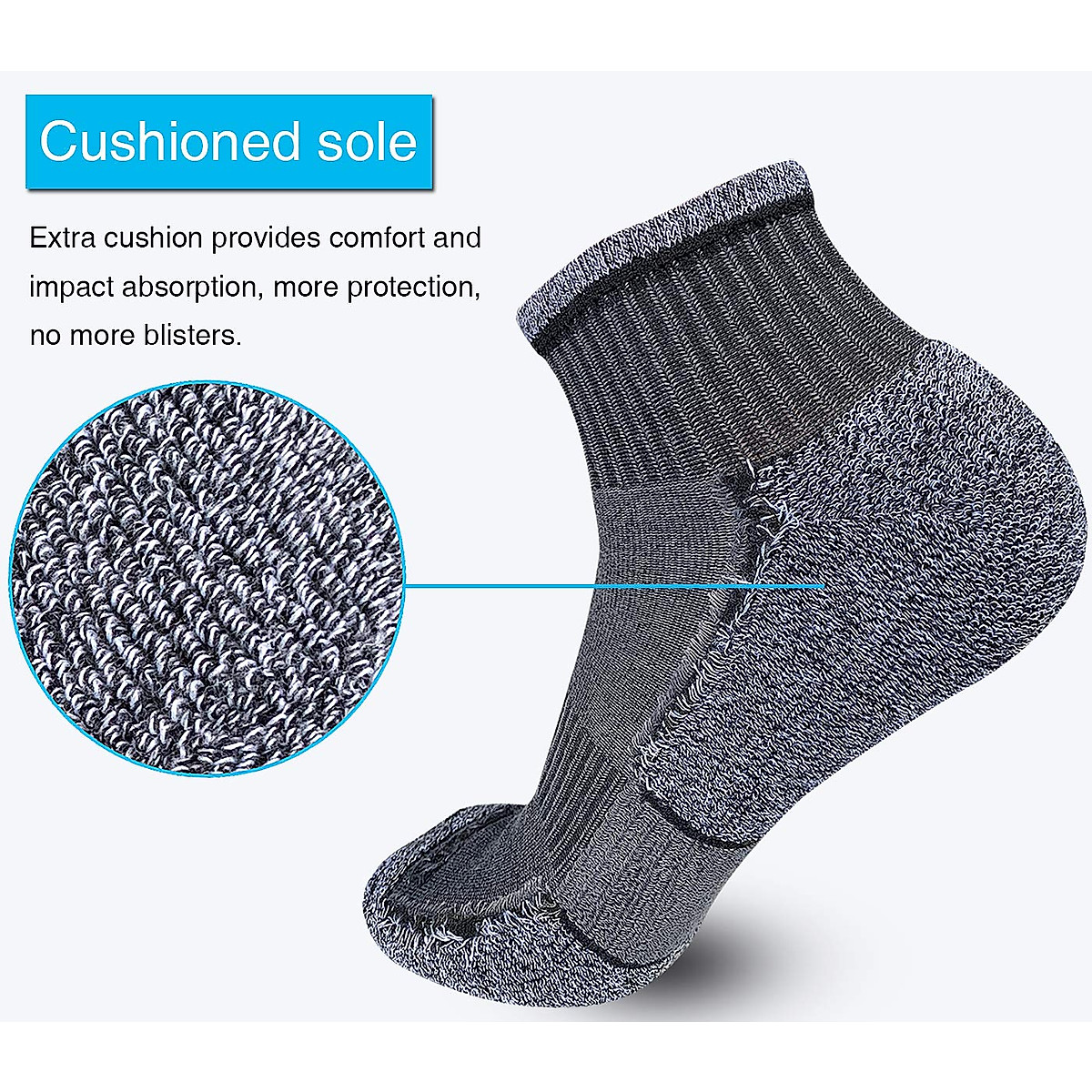 APTYID Men's Moisture Wicking Athletic Ankle Socks, Size 9-12, Carbon Grey, 6 Pairs