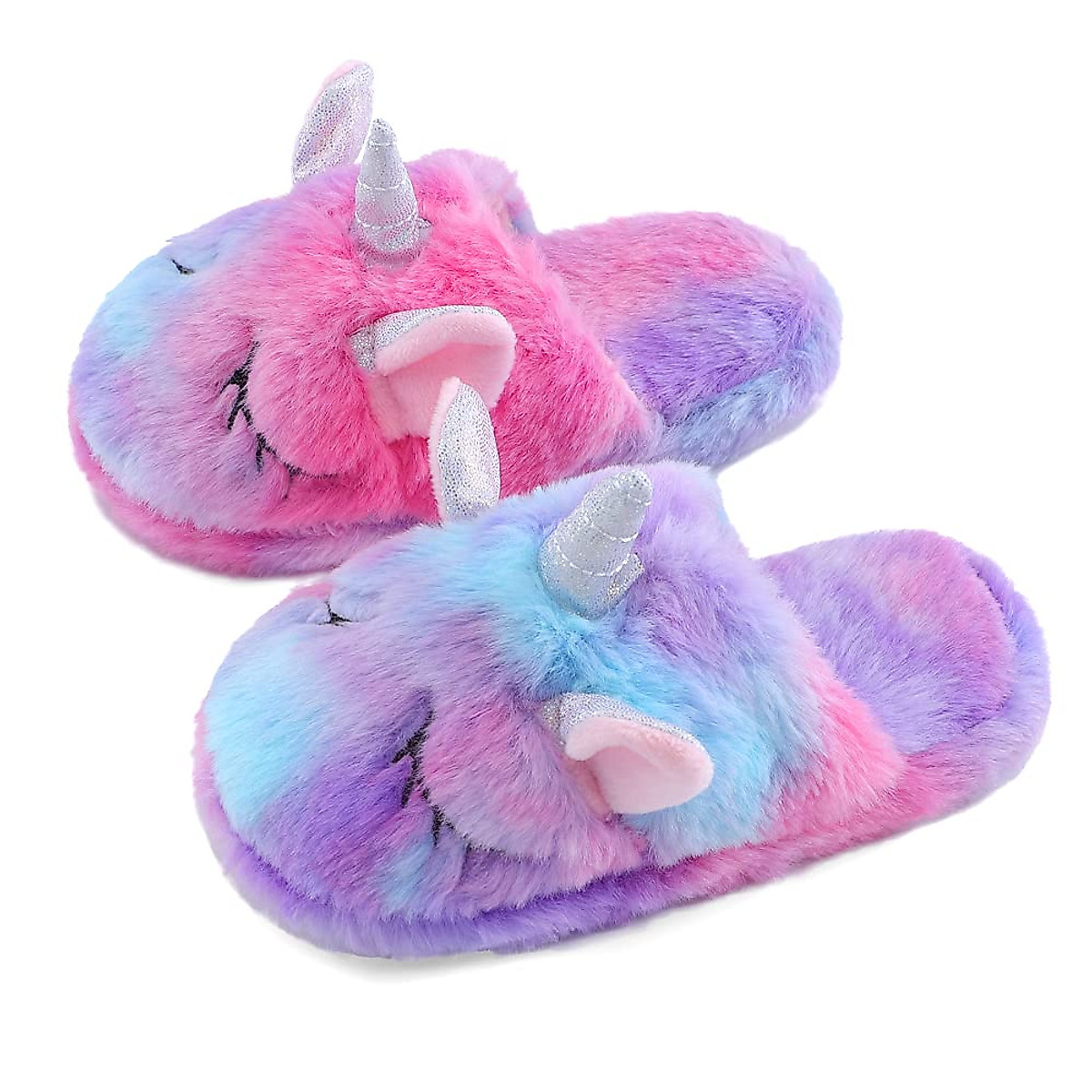 KAKU NANU Kids Slippers Fluffy Slippers Warm Rainbow Slippers Memory Foam Home Slides for Girls Boys(2.5-3.5 big kid)
