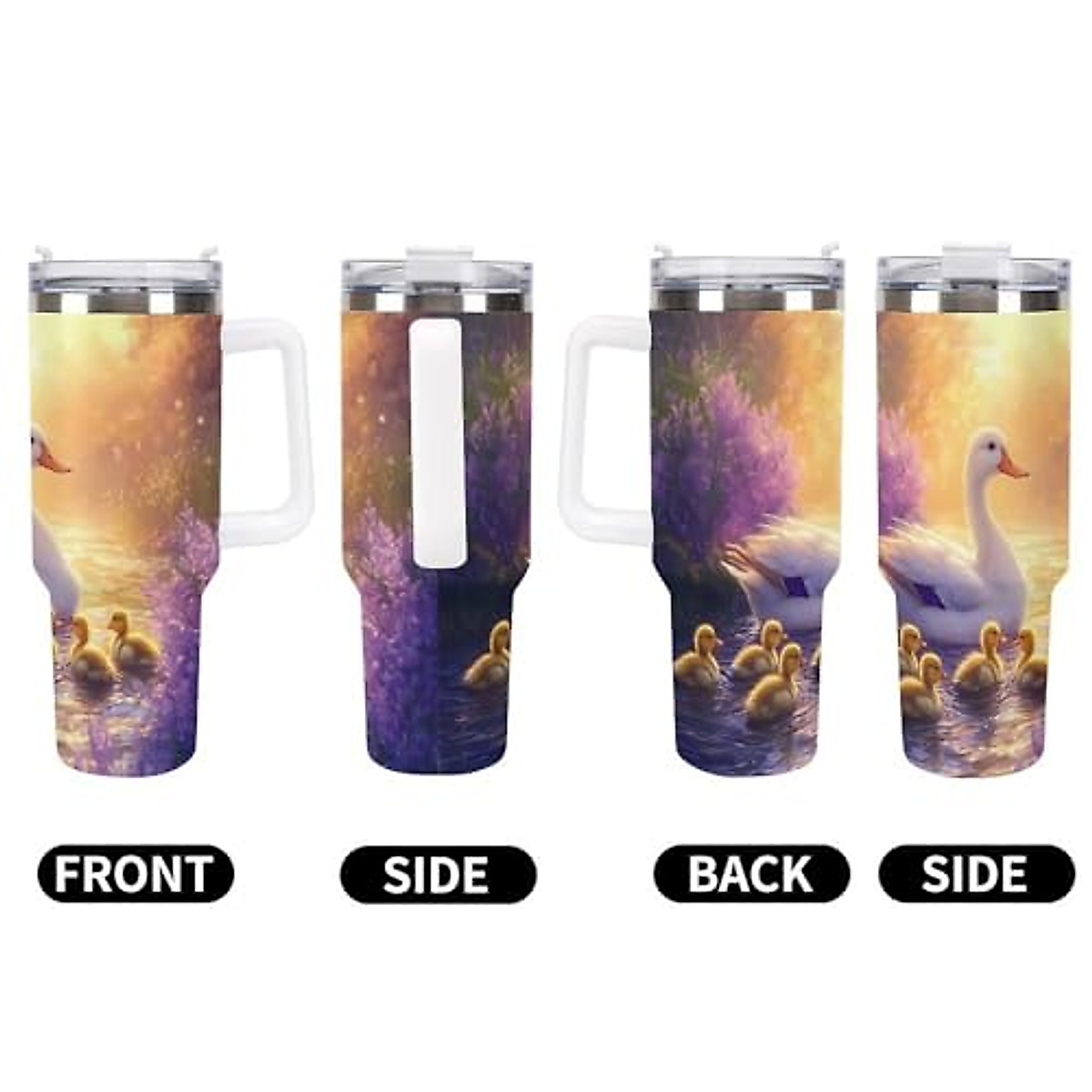 Duck Flowers Tumbler with Handle Travel Mug Water Bottle Tea Coffee Cup White-style