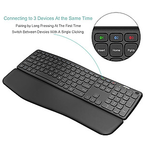 Arteck Bluetooth Keyboard Universal Wave Ergonomic Keyboard with Palm Rest Multi-Device Full Size Wireless Keyboard for Windows iOS iPad OS Android, Computer Desktop Laptop Surface Tablet Smartphone