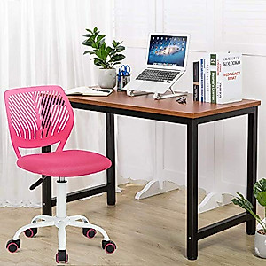 FurnitureR Writing Task Chair for Teens Boys Girls 360 Rolling Wheels Fabric Soft Pad Seat Breathable Backrest, Height Adjustable Liftup 29.5"-34.3",Rose/Pink (Pink)