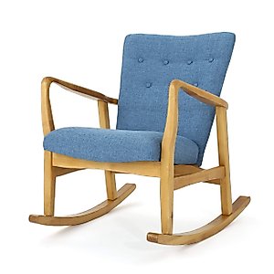 Christopher Knight Home Callum Mid-Century Fabric Rocker, Muted Blue / Light Walnut