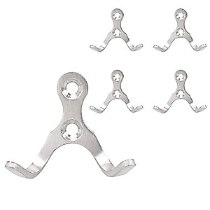 NearMoon Double Prong Coat Hooks Wall Mounted, Heavy Duty Stainless Steel Retro Double Robe Hanger Rustproof Wall Hooks for Towel Hat Key Bag on Bathroom, Kitchen, Bedroom, 5 Pack, Brushed Nickel
