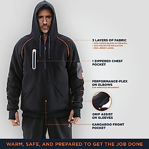 RefrigiWear PolarForce Pullover Sweatshirt, Insulated Hoodie, (Black), (Large)