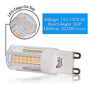 Simba Lighting G9 LED Light Bulb (5 Pack) 4W T4 40W Halogen Replacement for Pendants, Ceiling Lights, Desk Lamp, Wall Sconce, 120V JCD Bi-Pin Base Non-Dimmable, 3000K Soft White