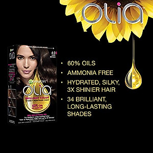 Garnier Olia Ammonia-Free Brilliant Color Oil-Rich Permanent Hair Color, 1.0 Black (Pack of 1) Black Hair Dye (Packaging May Vary)