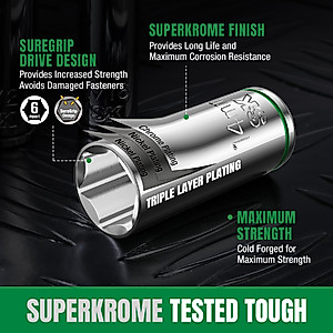 SK 3/8" Drive Socket Set with 160-P Ratchet, 56-Piece, SAE & Metric, SuperKrome Finish, Preminum CR-V Construction, with EVA Foam Tool Organizer