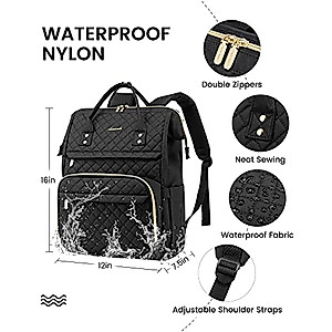 LOVEVOOK Laptop Backpack Women, Stylish Quilted Computer Backpack with USB Port for Work, Waterproof Backpack Purse fits 15.6 inch Laptop, Nurse Teacher Backpack Travel Bags, Lozenge-Black