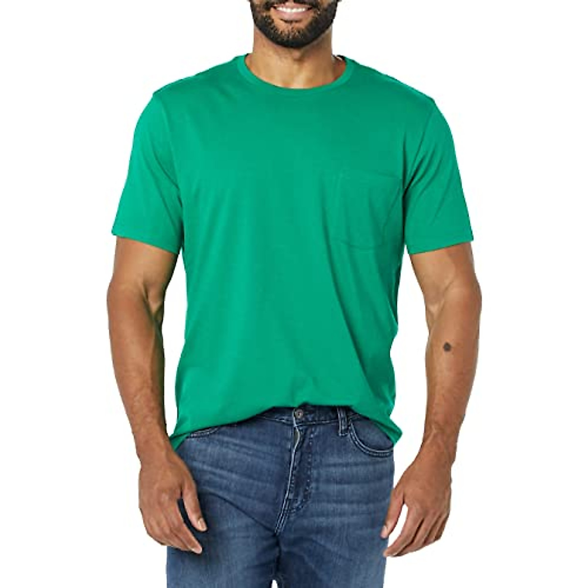 Amazon Essentials Men's T-Shirts, Short-Sleeve Crewneck Pocket, Cotton, 2-Pack, Large, Navy/Green