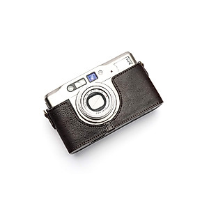 Contax TVS II Case, BolinUS Handmade Genuine Real Leather Half Camera Case Bag Cover for Contax TVS II Camera with Hand Strap (Coffee)