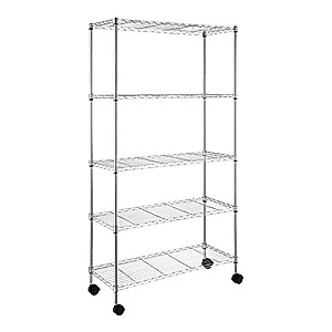 Karl home 5 - Wire Shelving Unit with Wheels, Adjustable Shelves Metal Storage Rack for Kitchen/Bathroom/Garage/Pantry Closet Organization, 1100LBS Capacity, 35’’L x 14’’W x 65’’H
