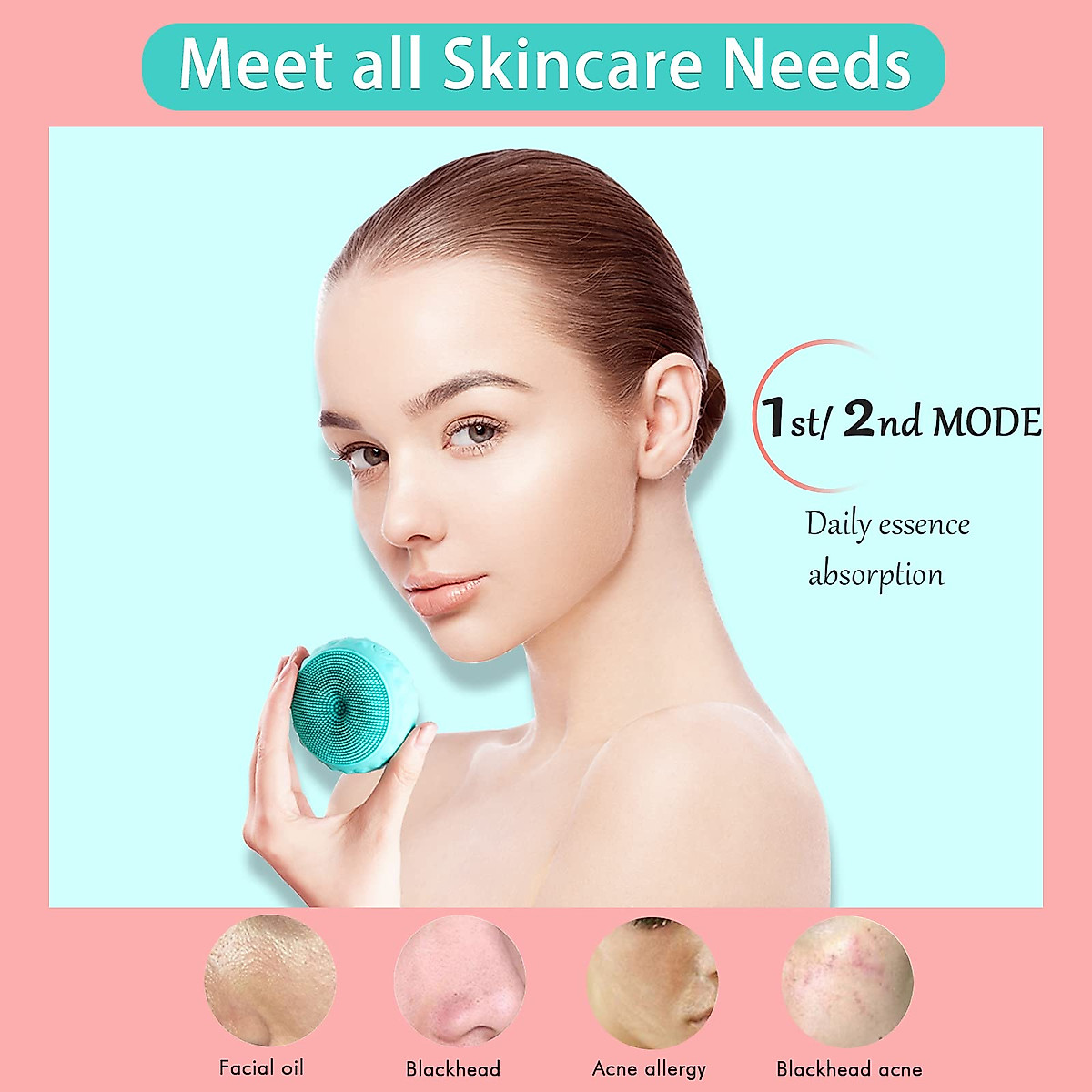 AUROARC Sonic Facial Cleansing Brush, Upgraded Silicone Face Scrubber for Cleaning and Exfoliating, Waterproof Face Wash Brush for Women
