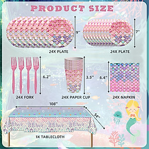 121Pcs Mermaid Birthday Party Supplies Decorations, Mermaid Tableware Set Include Mermaid Plates and Napkins Party Supplies Tablecloths Cups Forks Serves 24 for Girls Baby Shower Ocean Party Supplies