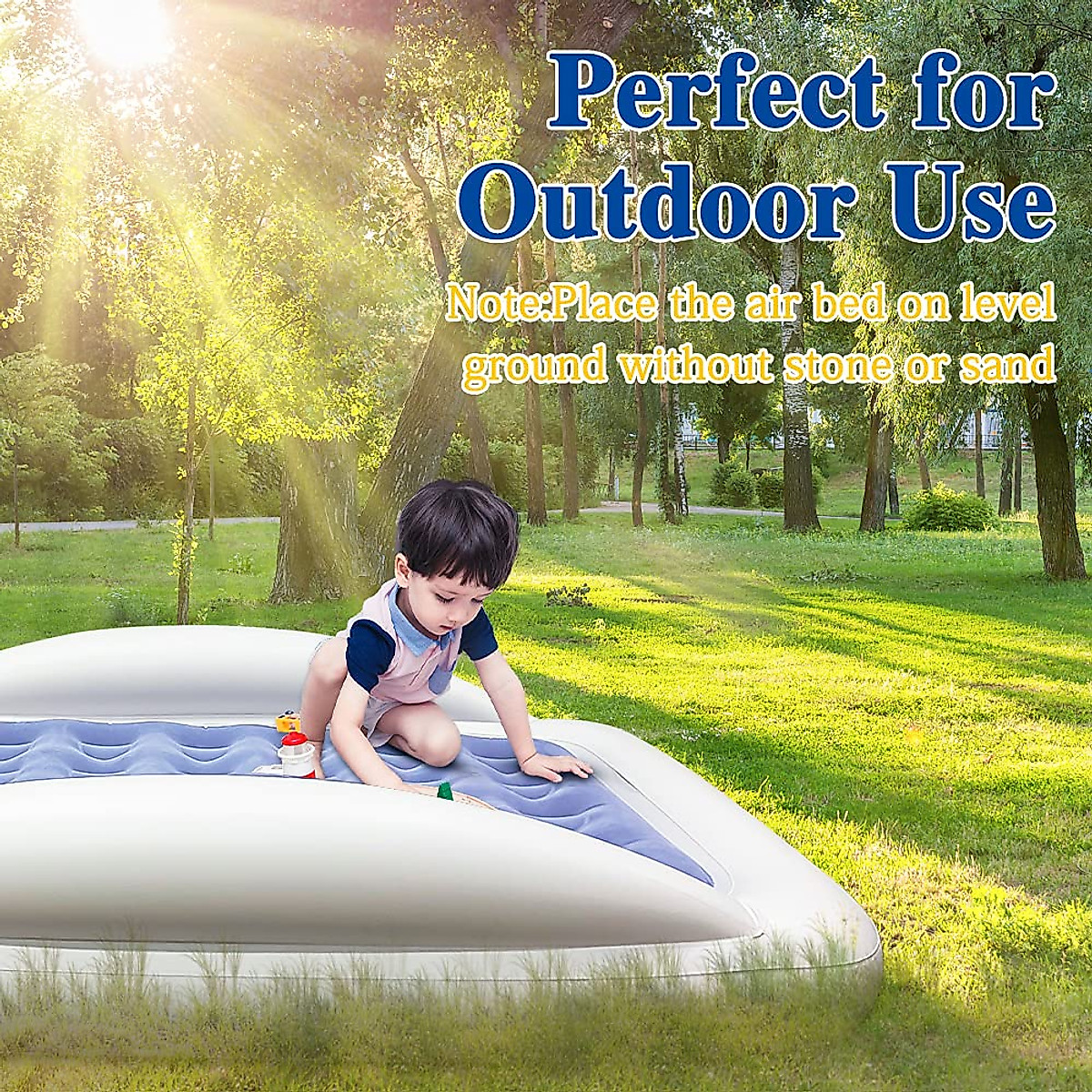 Inflatable Kids Travel Bed Toddler Air Mattress Set - Portable Blow Up Mattress Sleeping Bed Cot with Security Bed Rails and Electric Pump Ideal for Road Trip Camping Sleepovers etc. (Upgraded)