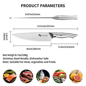 MAD SHARK Chef Knife 8 inch Kitchen Chef's Knife Ultra Sharp Cooking Knife, German Stainless Steel, Ergonomic Handle Design, Christmas Gifts for Women Men, Sliver
