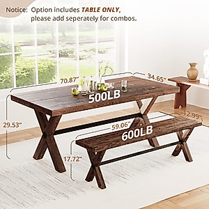 LUE BONA 71" Dining Table for 6-8 Solid Wood Farmhouse Kitchen Table with Natural Wood Grain for Home and Kitchen, Heavy Duty Rectangular Kitchen & Dining Table for Home and Dining Room Dark Brown
